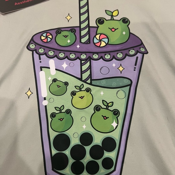 Tops | Nwt New Green Frog Boba Drink Graphic Tee Shirt Small Kawaii ...